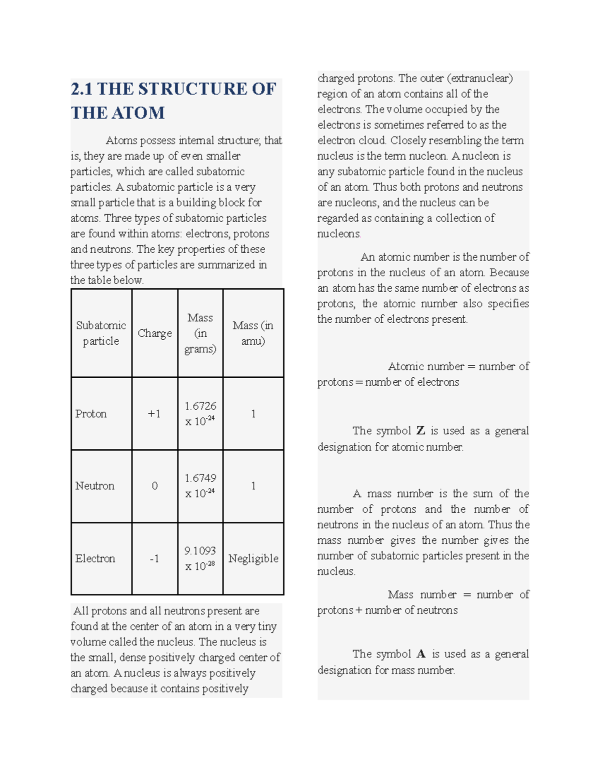 CHEM - notes - 2 THE STRUCTURE OF THE ATOM Atoms possess internal ...
