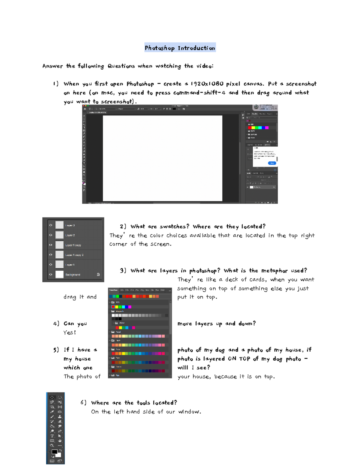 Copy of Photoshop Introduction - Photoshop Introduction Answer the ...