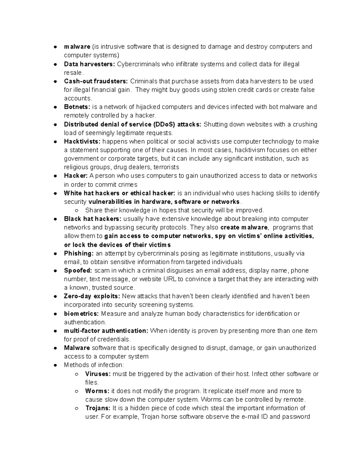 Chapter 19 Quiz Cheat Sheet - malware (is intrusive software that is ...