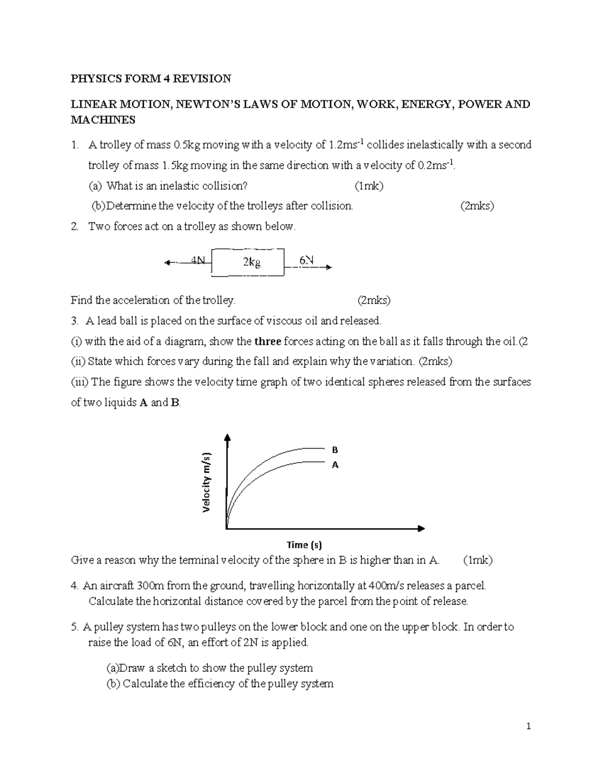 Form 4 motion - PHYSICS FORM 4 REVISION LINEAR MOTION, NEWTON’S LAWS OF ...