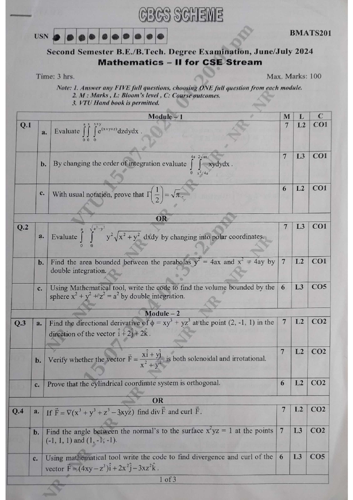 BMATS201 JUNE-JULY 2024 (2022 Scheme) - CBCS SCHEME USN BMATS201 Second Semester Degree ...
