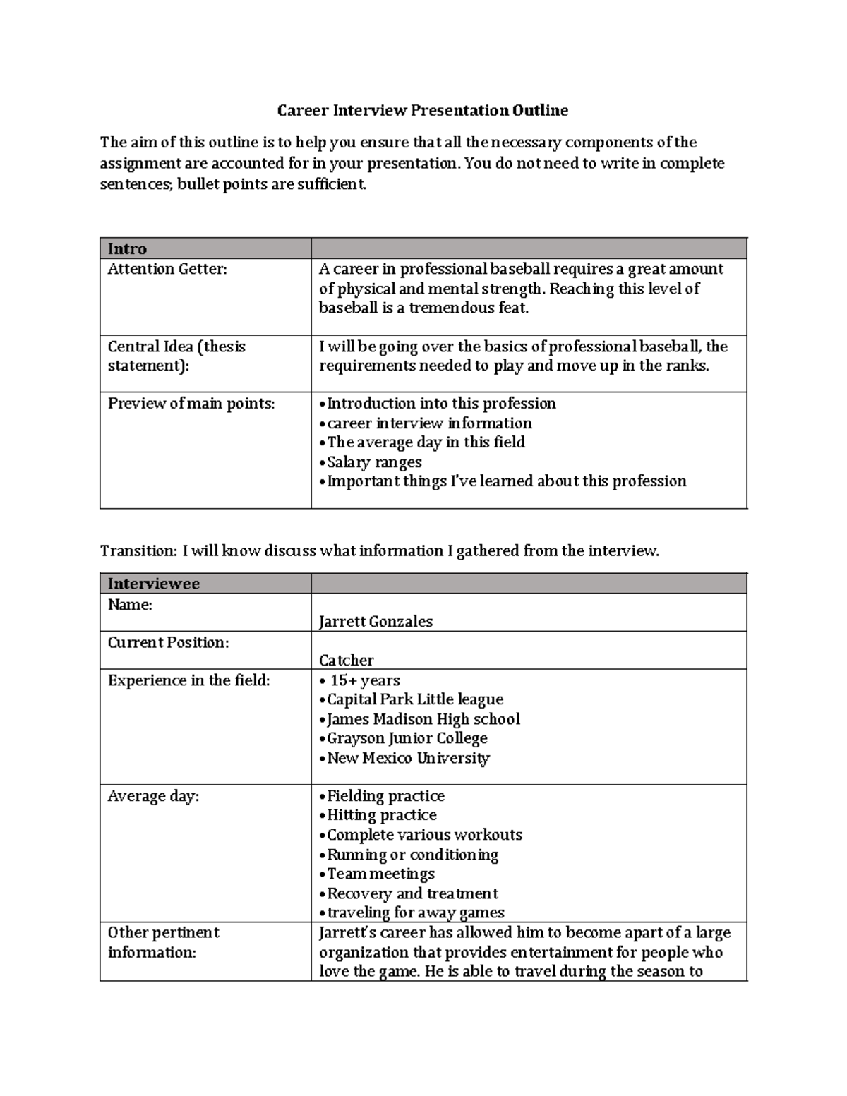 Career Interview Outline finsh Doc - Career Interview Presentation ...