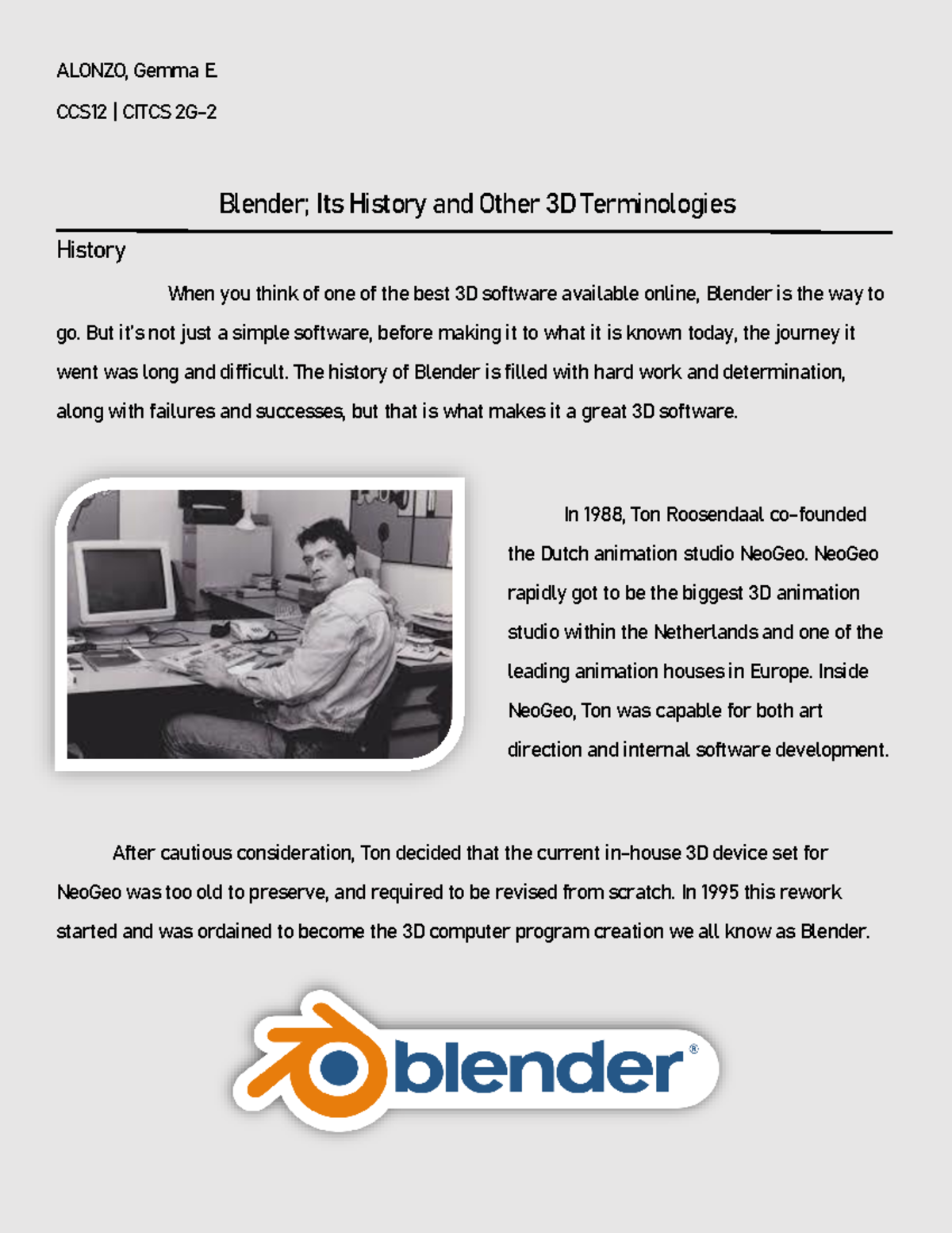 Blender; Its History and Other 3D Terminologies ( Alonzo, Gemma E ...