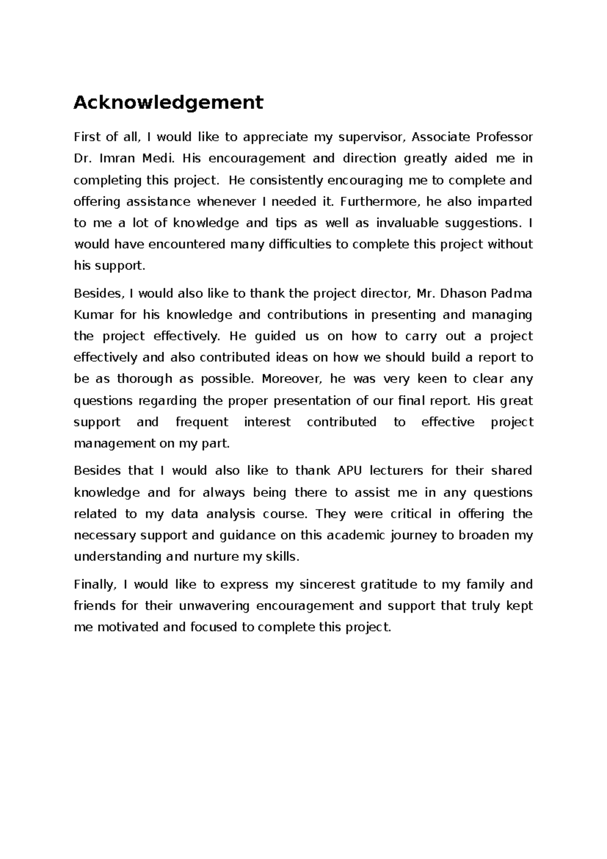 FYP AI Check - sadaasda - Acknowledgement First of all, I would like to ...