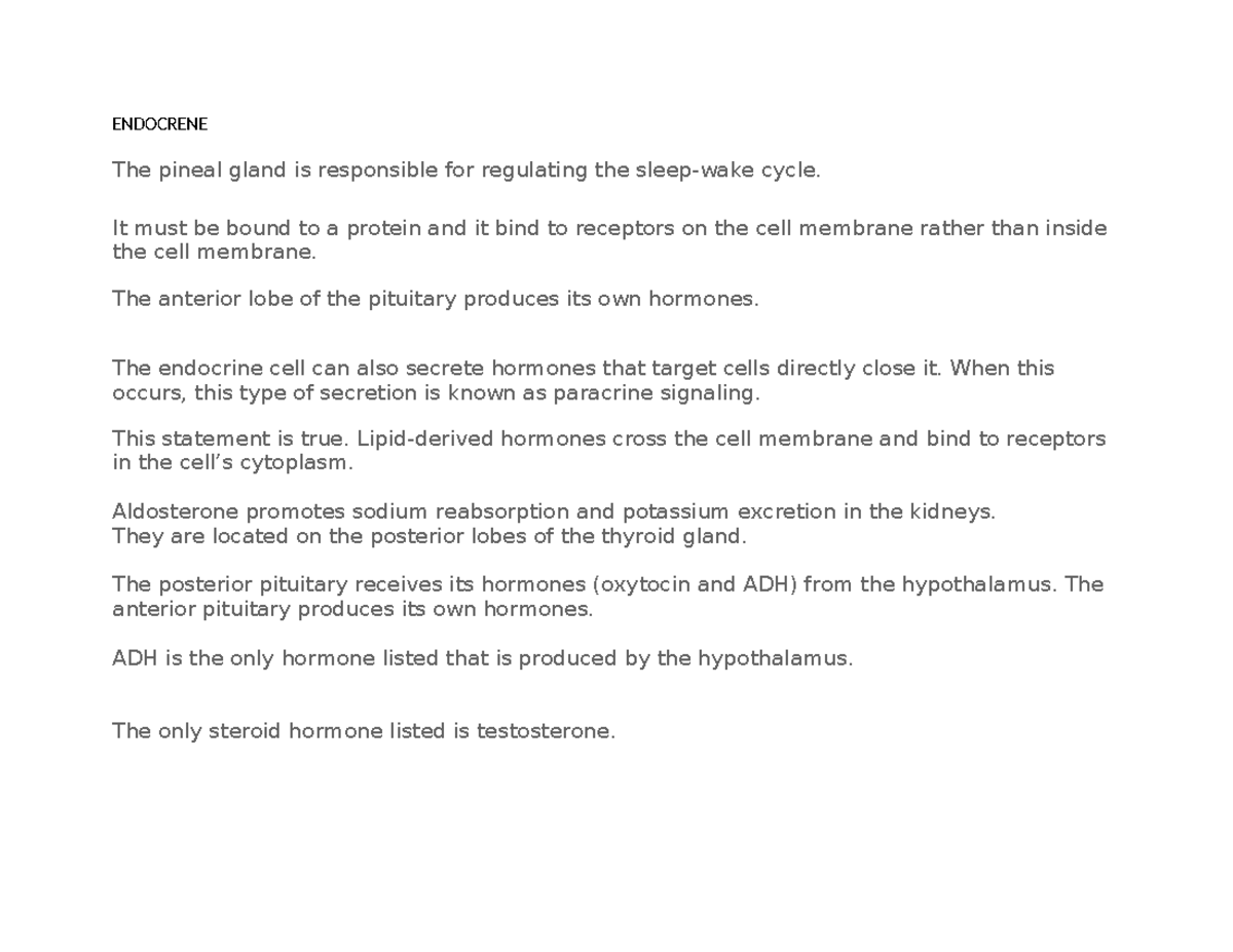 Week 6 edapt Endocrene - study for exams - ENDOCRENE The pineal gland ...
