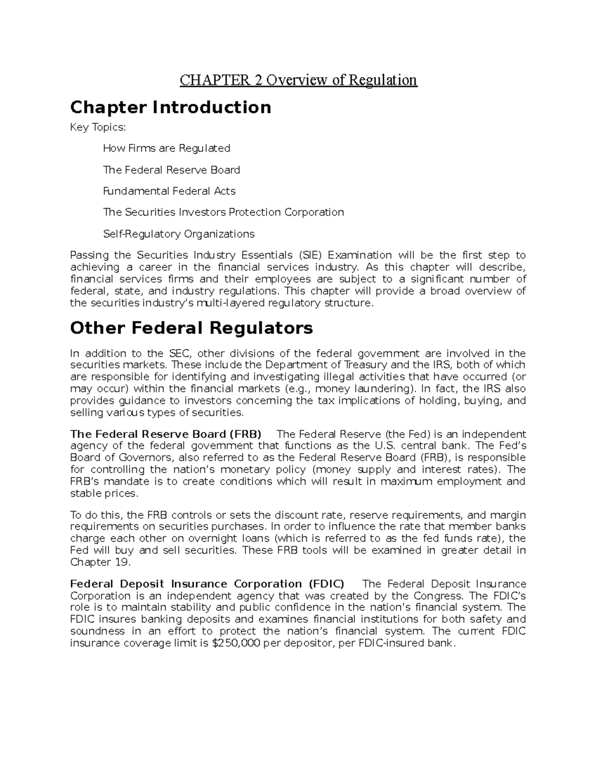 SIE Chapter 2 Overview of Regulation - CHAPTER 2 Overview of Regulation ...