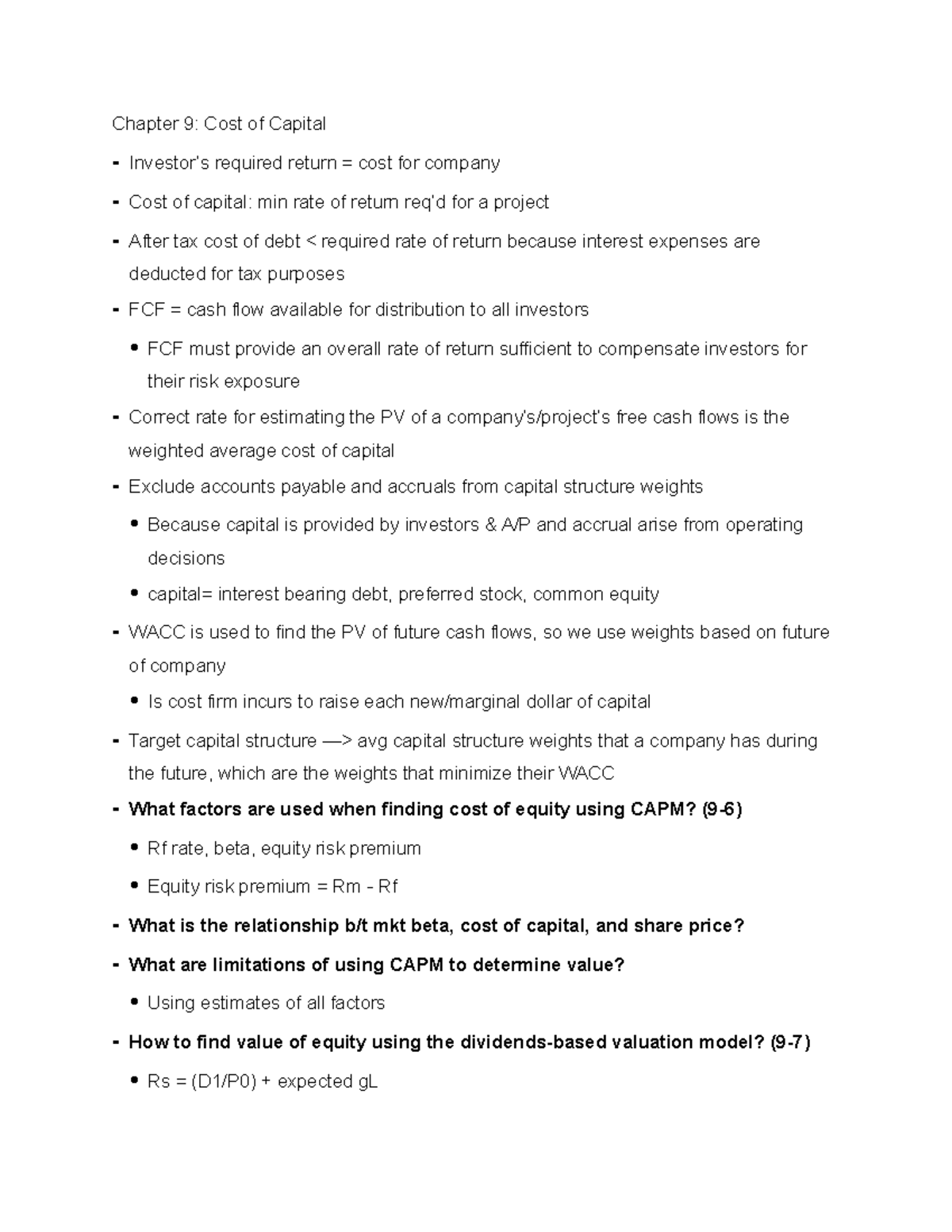 FIN 550 module 5 notes WACC - Chapter 9: Cost of Capital - Investor’s ...