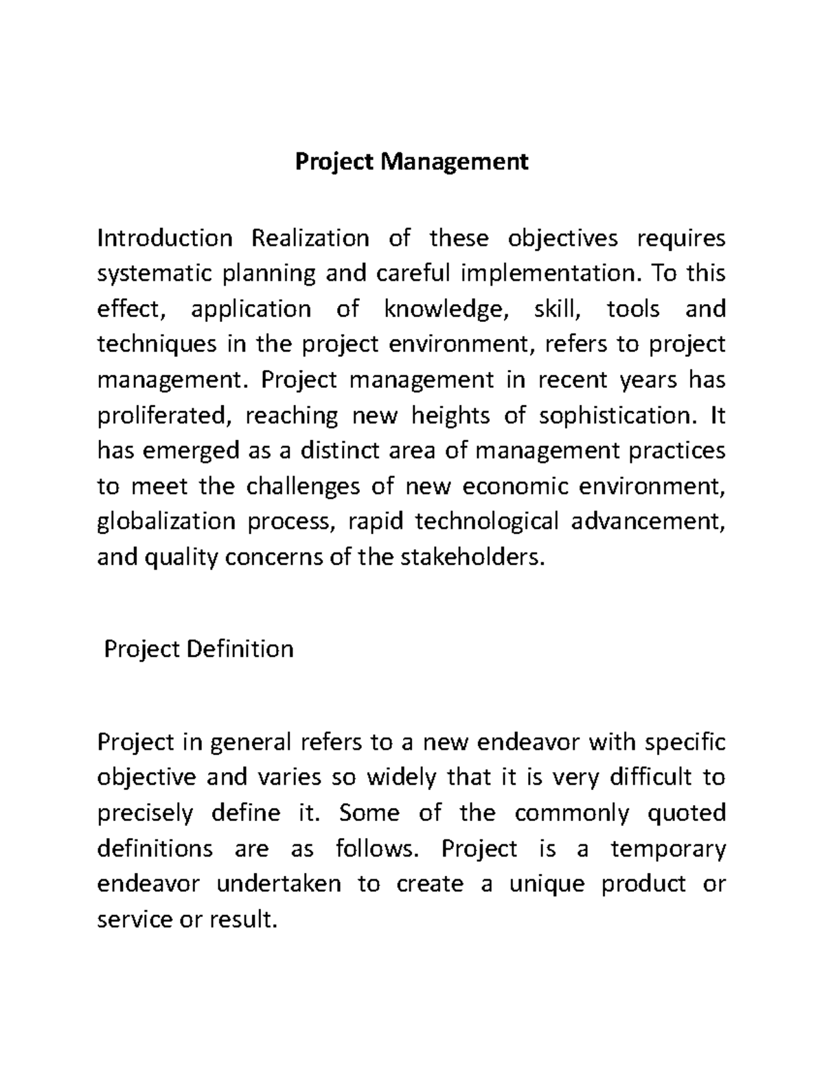 Management-Science-2 - Project Management Introduction Realization of these objectives requires ...