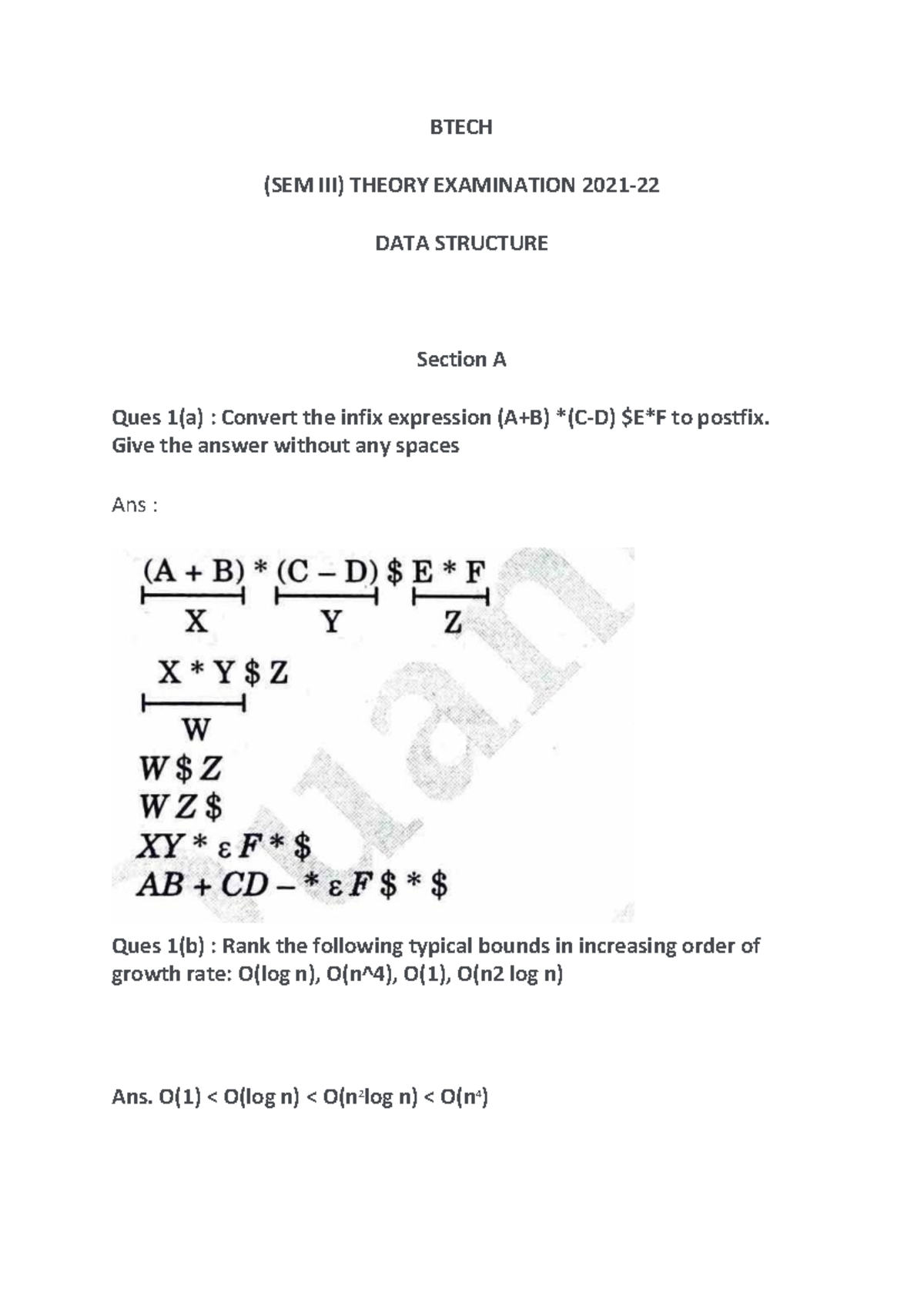 DS Paper Solution 2021-2022 - BTECH (SEM III) THEORY EXAMINATION 2021- 22 DATA STRUCTURE Section ...