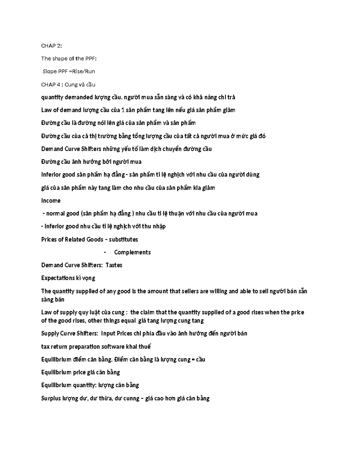 Tài liệu Eco - ECO document - CHAP 2: The shape of the PPF: Slope PPF =Rise/Run CHAP 4 : Cung và ...