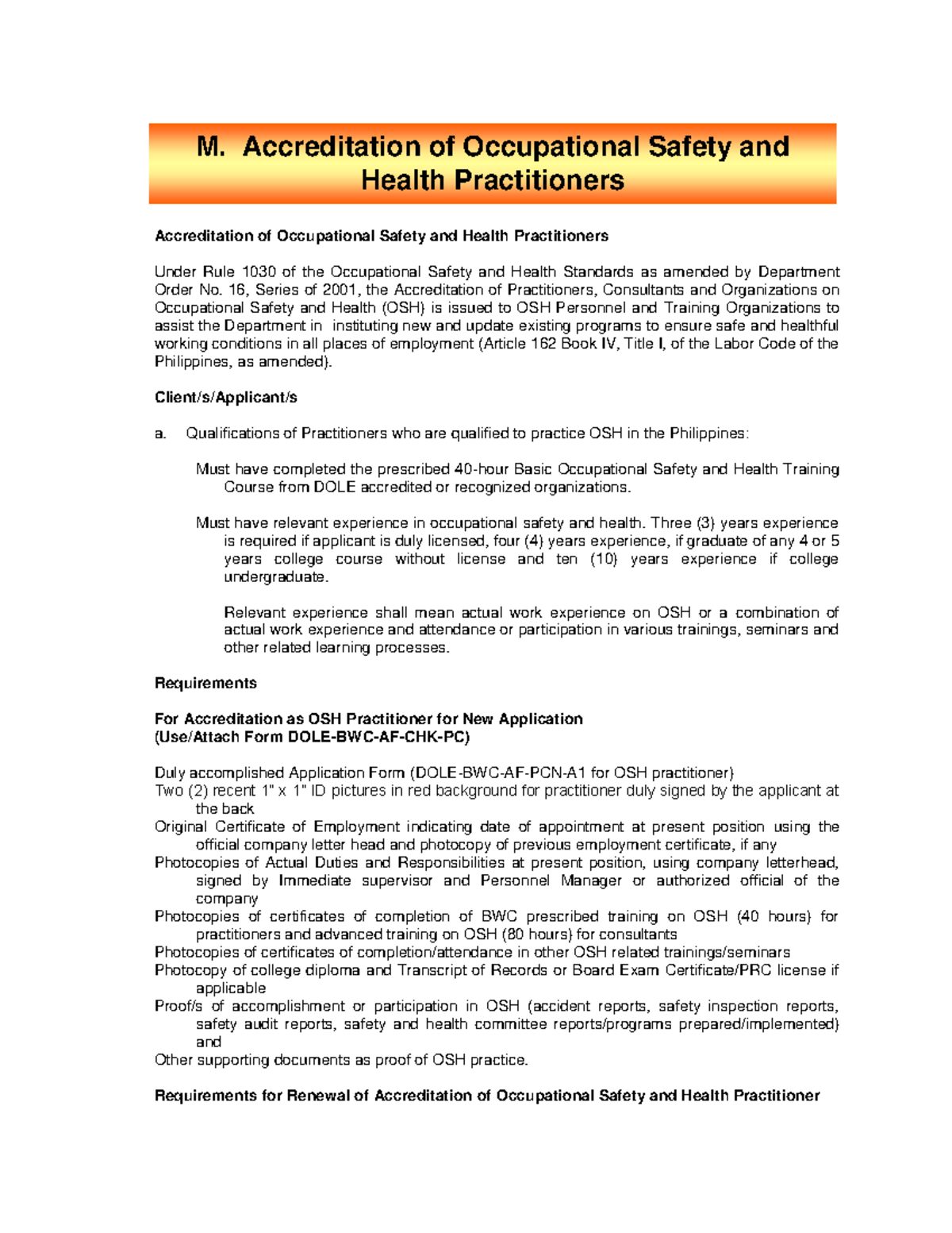 Accreditation of Occupational Safety and Health Practitioners - 16 ...