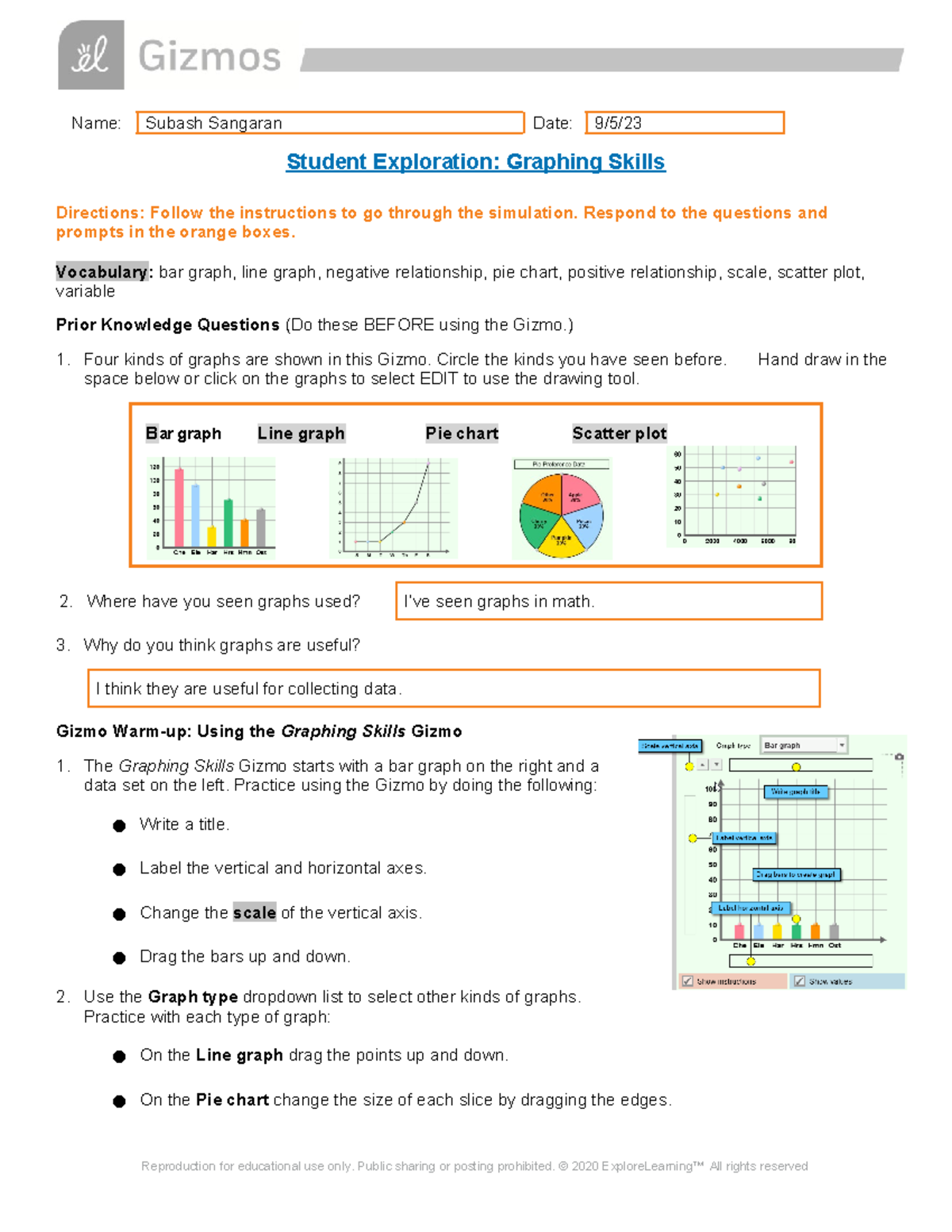Graphing Skills SE - Name: Subash Sangaran Date: 9/5/ Student ...