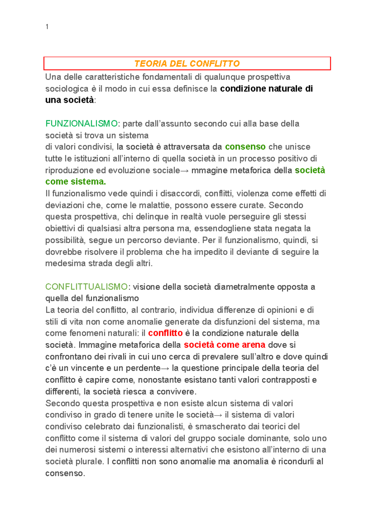 Sociologia- TEORIA DEL CONFLITTO - TEORIA DEL CONFLITTO Una delle ...