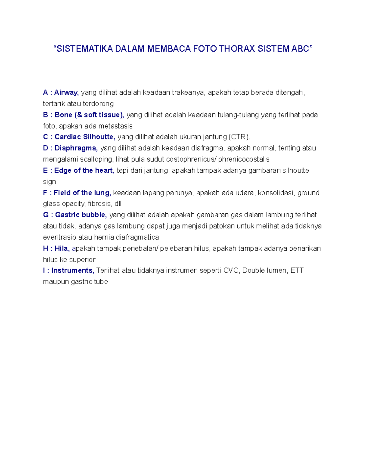 Sistematika Pembacaan Rontgen Thorax - “SISTEMATIKA DALAM MEMBACA FOTO ...