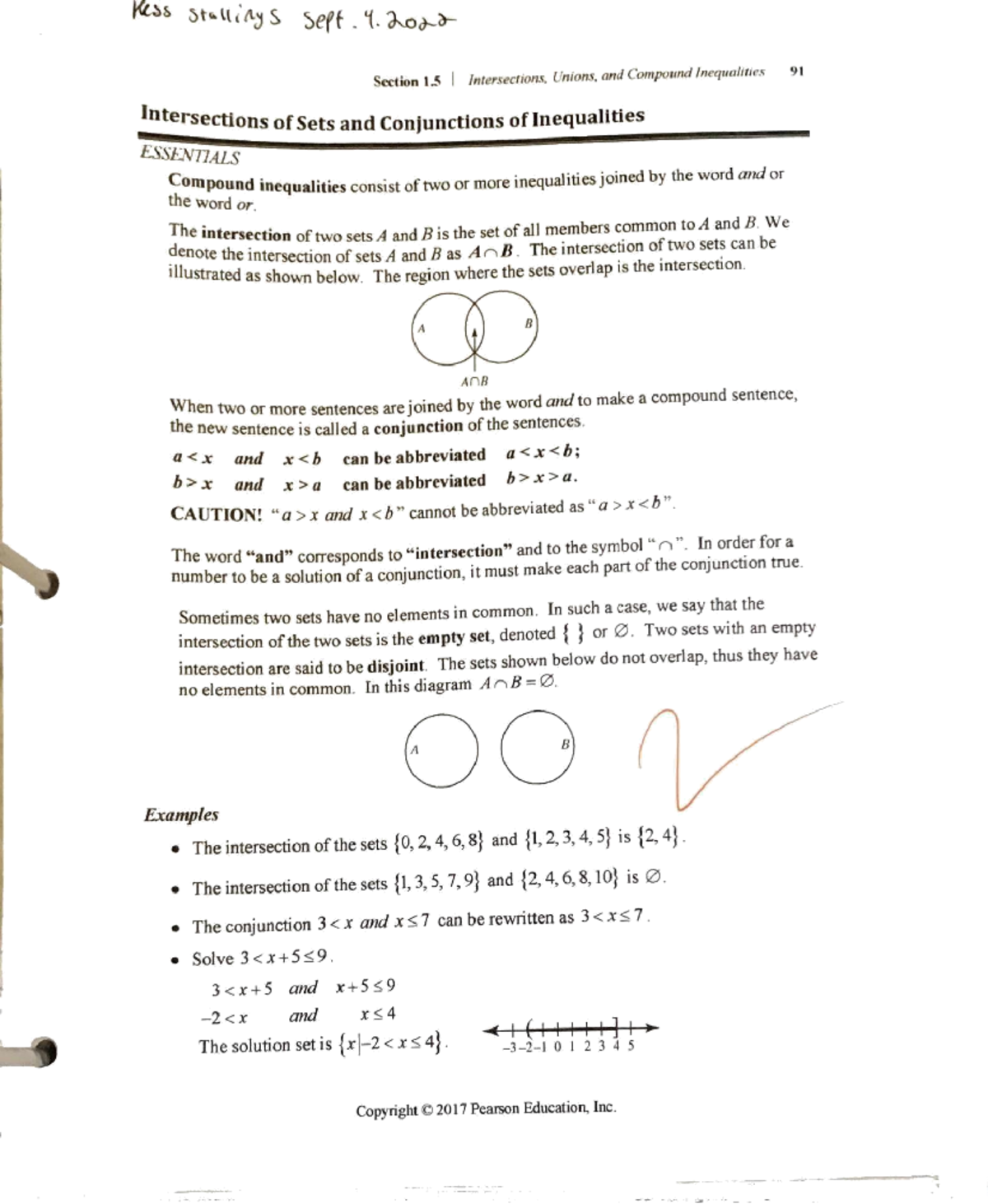 Section 1.5 - my homework - Kess Stallings Sept. 4. 2022 Section 1 Intersections, Unions, and ...
