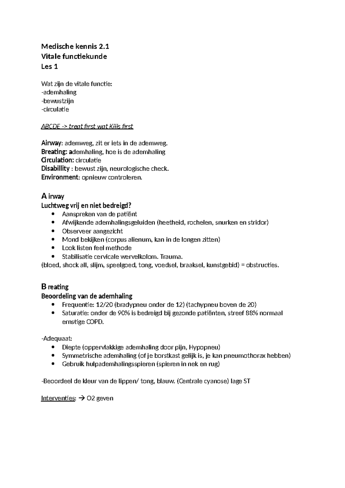 Medische kennis 2 Vitale functies - Medische kennis 2. Vitale ...