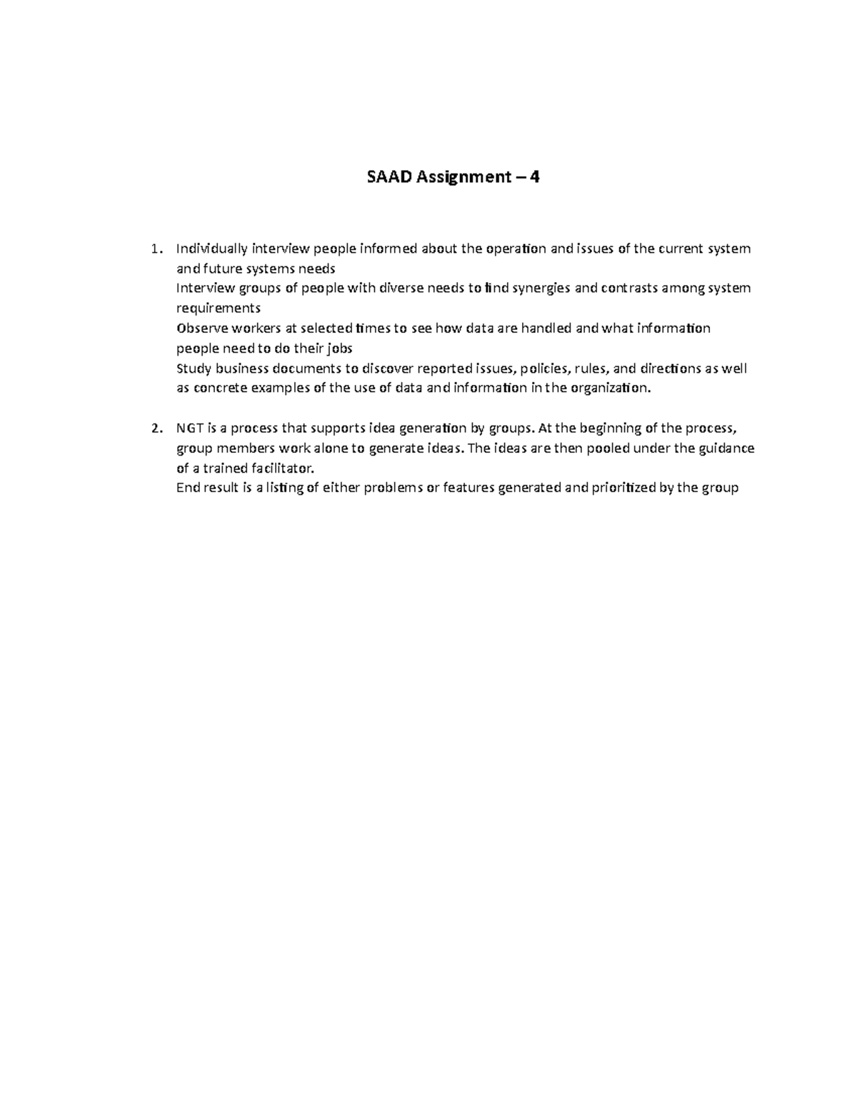 SAAD Prac4 - Practice 4 - SAAD Assignment – 4 Individually interview people informed about the ...