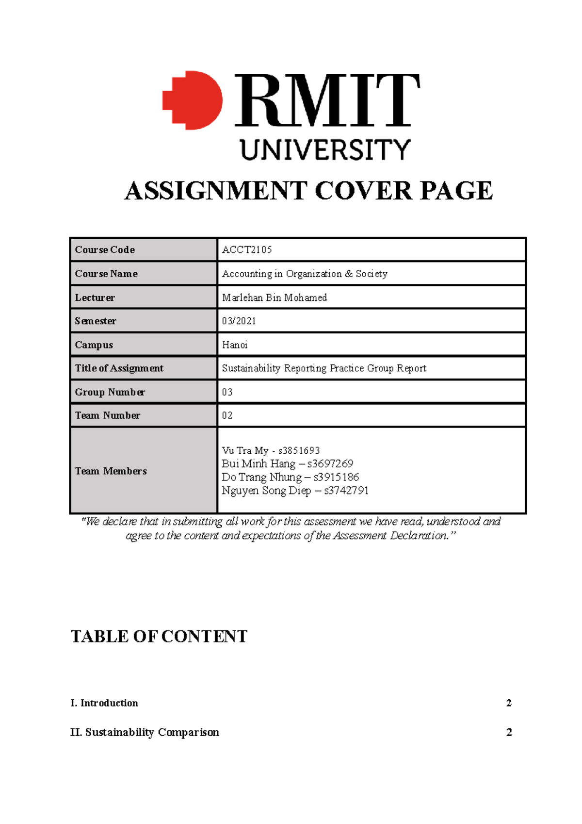 ACCT2105 -Assignment 1 - Group 3 - Team 2-Vu-s3851693 - ASSIGNMENT ...