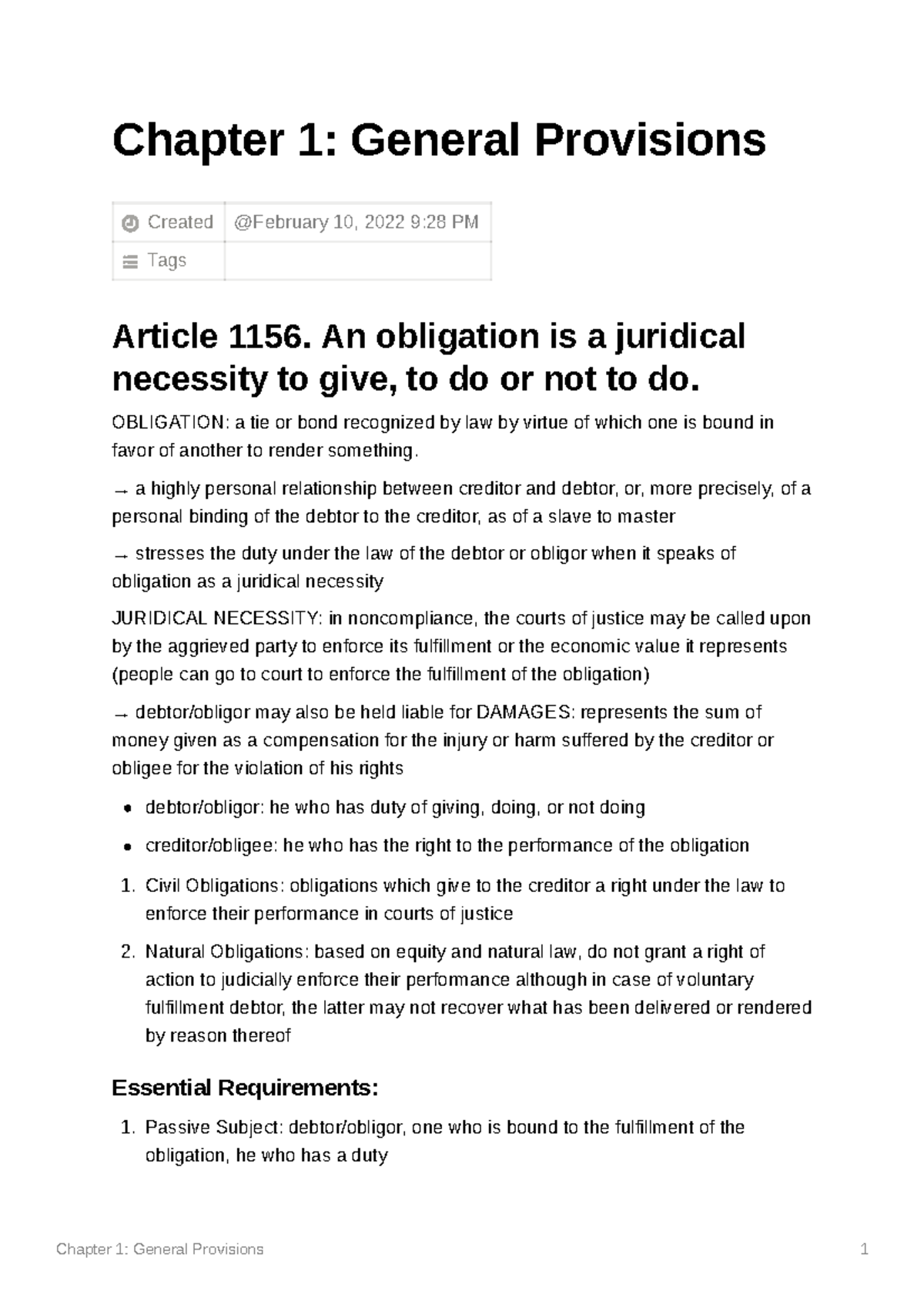 Chapter 1 General Provisions - Chapter 1: General Provisions Created Tags Article 1156. An - Studocu