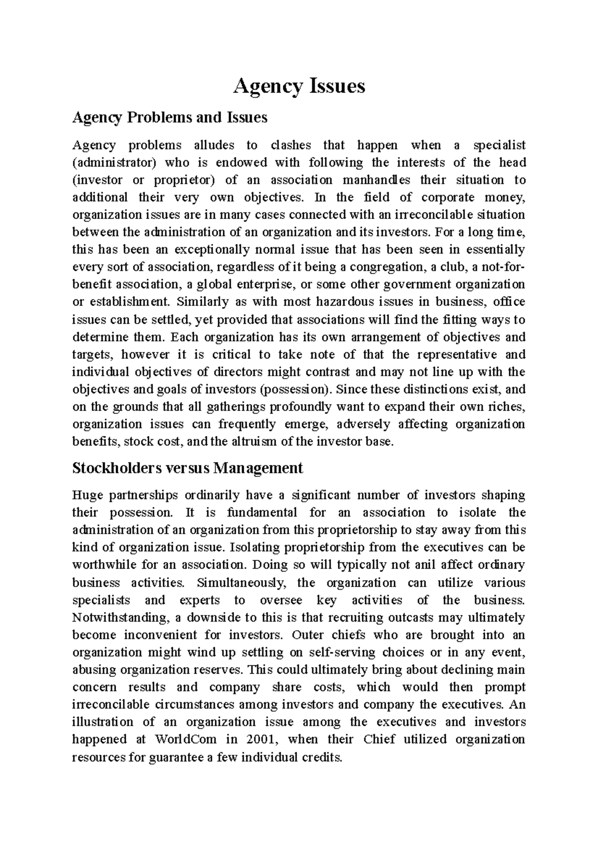 Agency Issues - Agency Issues Agency Problems and Issues Agency ...