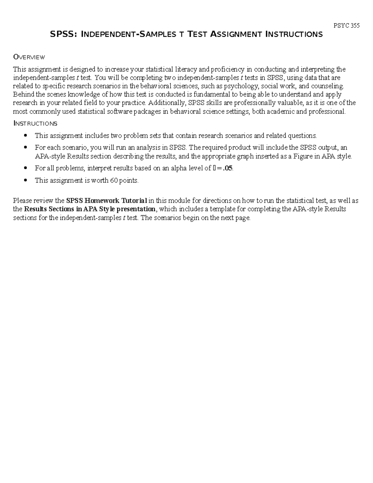 SPSS Homework Independent-Samples t Test Assignment Instructions - SPSS ...