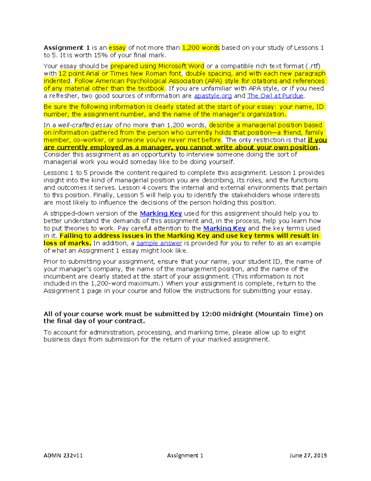 ADMN 232 v11 Assignment 1 - Instructions - Assignment 1 is an essay of ...