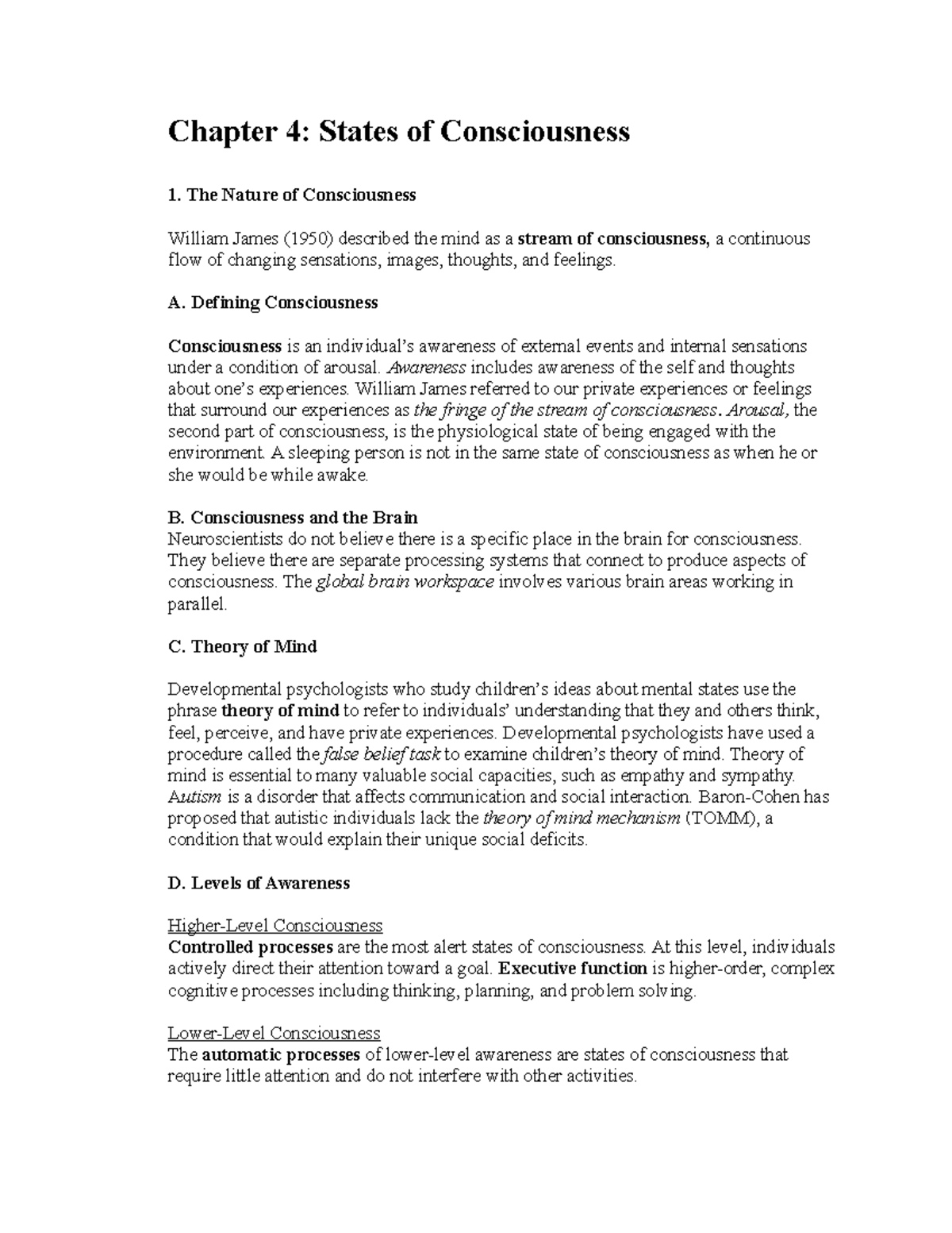Chapter 4 Study Guide - Chapter 4: States of Consciousness 1. The ...