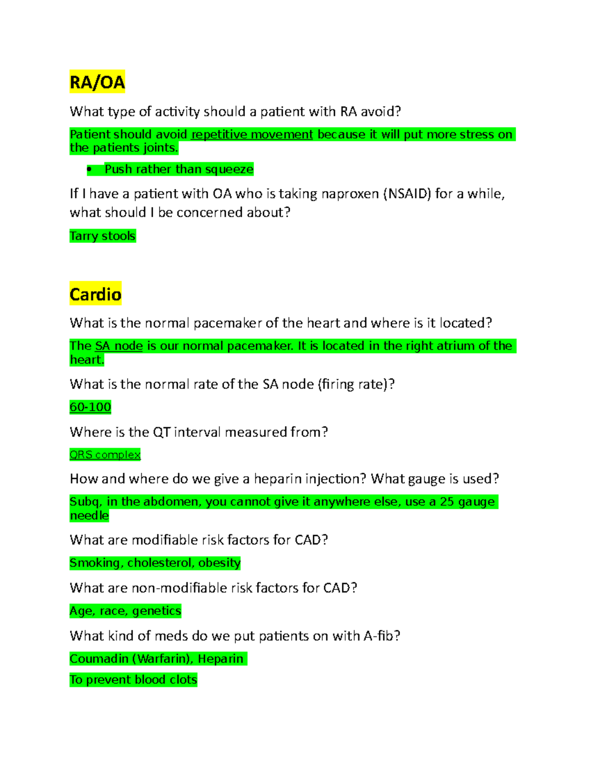 211 Final Study Guide - Lecture notes 1 - RA/OA What type of activity ...