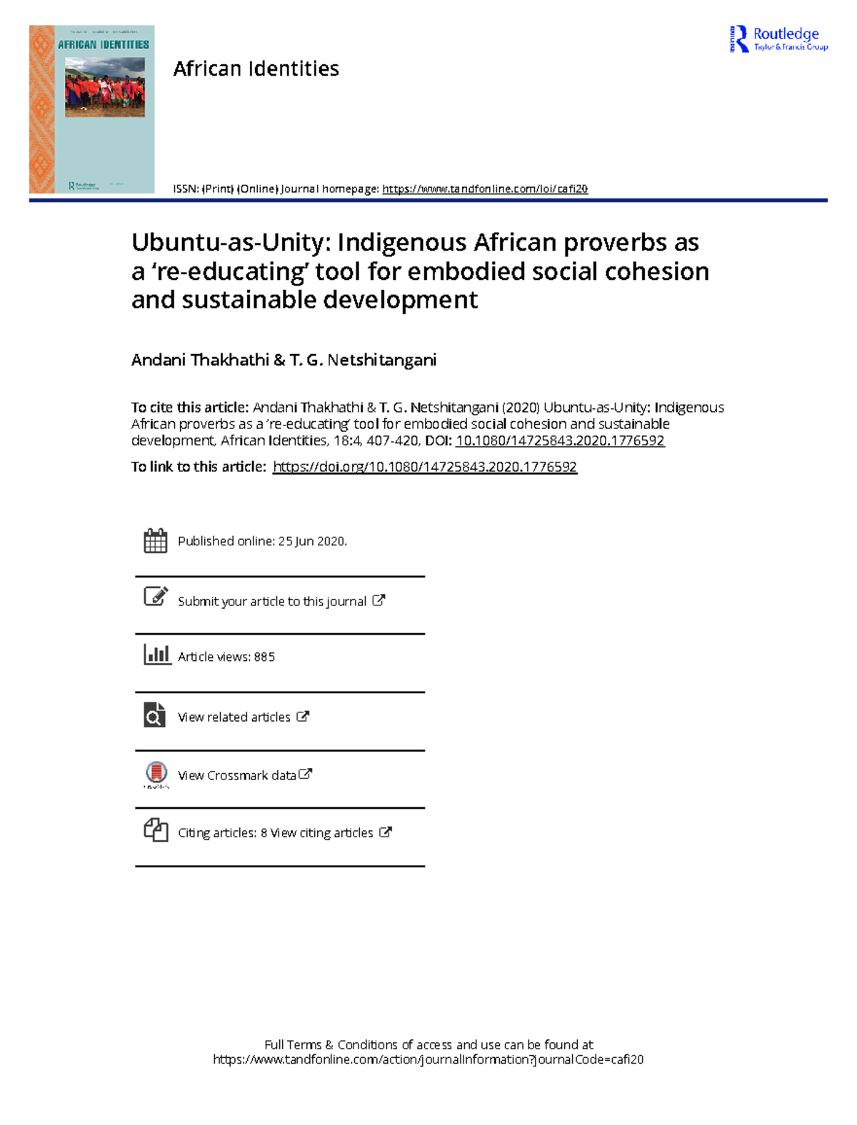 Ubuntu-as-Unity Indigenous African proverbs as a re-educating tool for ...