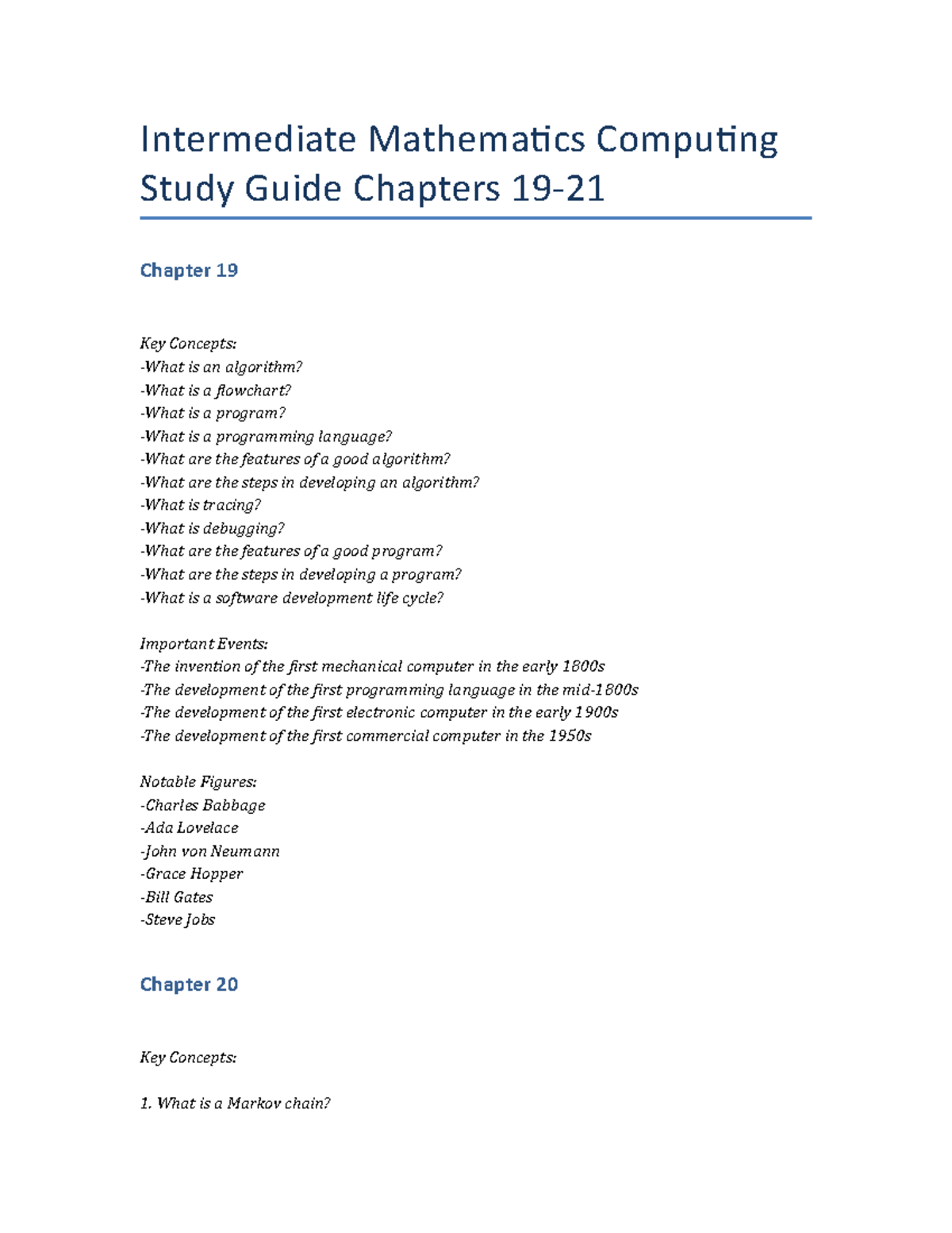 Intermediate Mathematics Computing Study Guide Chapters 19-21 - Intermediate Mathematics ...