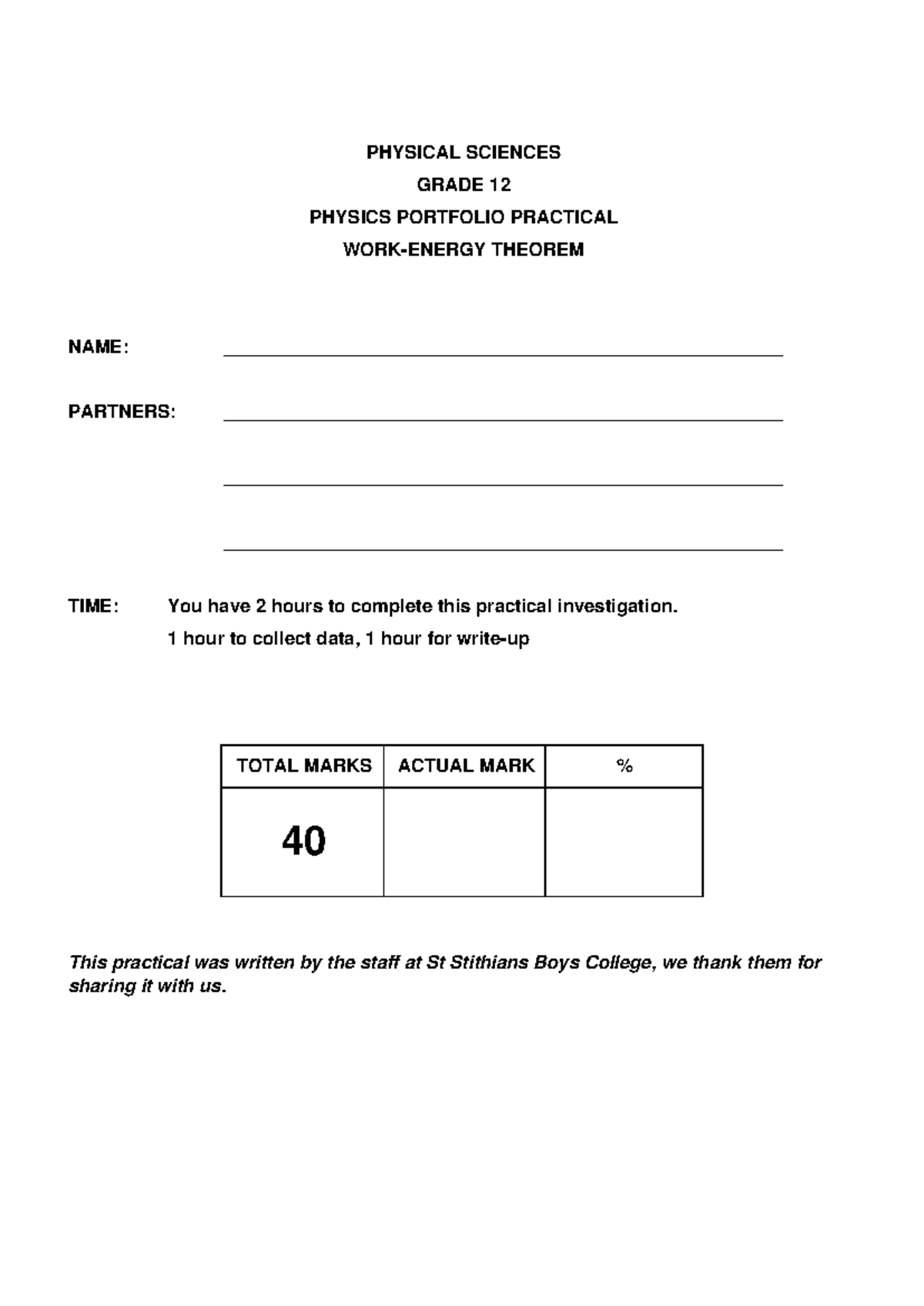 4. Work Energy Theorem Prac - PHYSICAL SCIENCES GRADE 12 PHYSICS ...