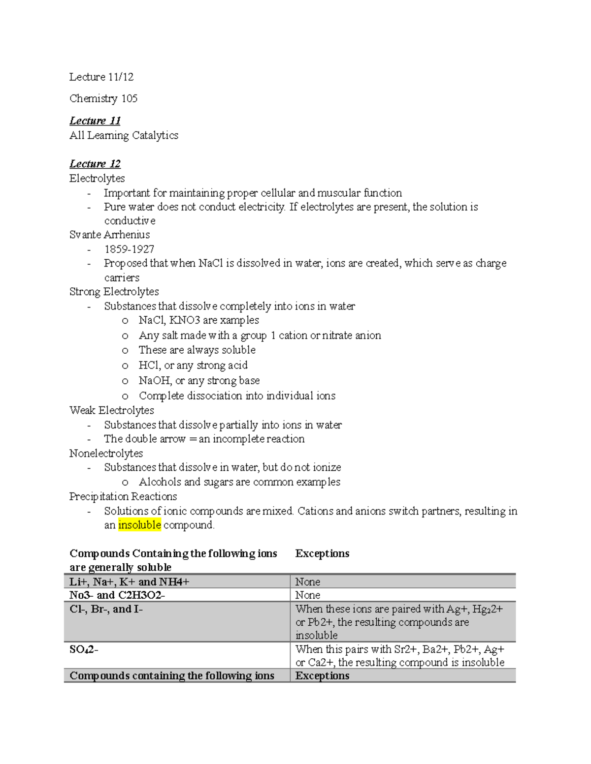 Lectures 11 and 12 - Lecture notes 11,12 - Lecture Chemistry 105 ...
