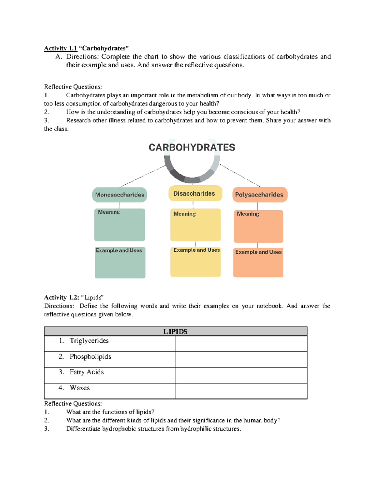 Biomolecules-Graphic-Organizer - Activity 1 .1 “Carbohydrates” A ...
