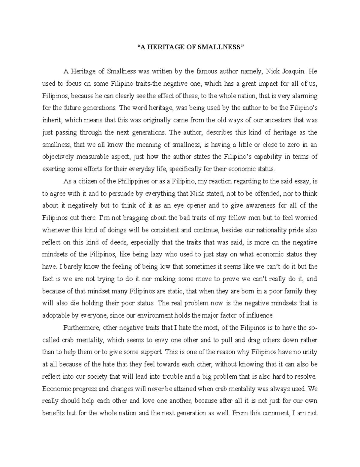 A heritage smallness - ACTIVITY 1 - “A HERITAGE OF SMALLNESS” A ...