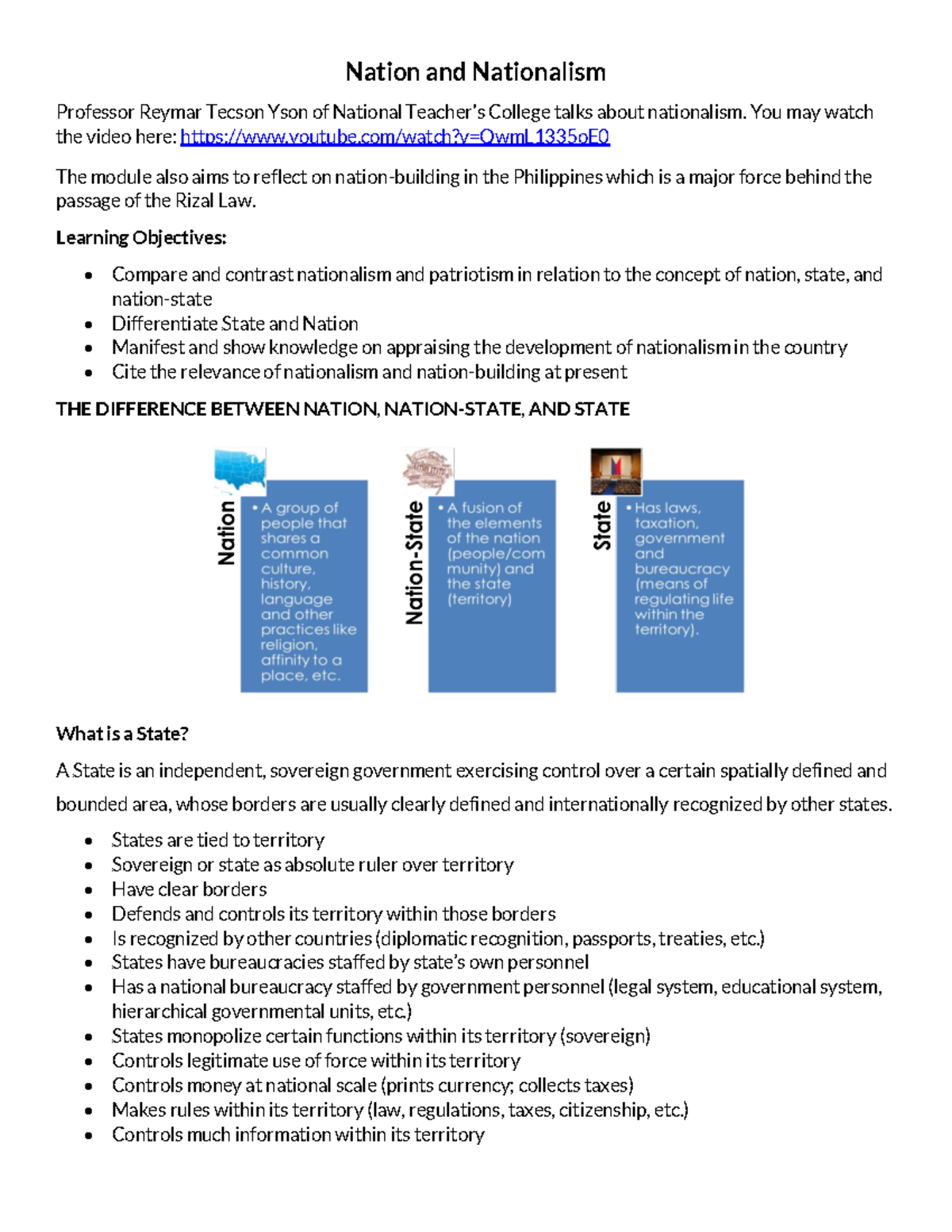 1 Nation and Nationalism - Nation and Nationalism Professor Reymar ...