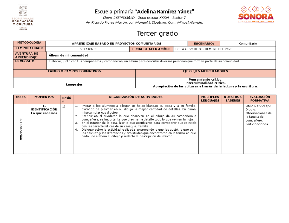ABPC. Lenguaje Proyecto 1. Album DE MI Comunidad - copia - Clave ...