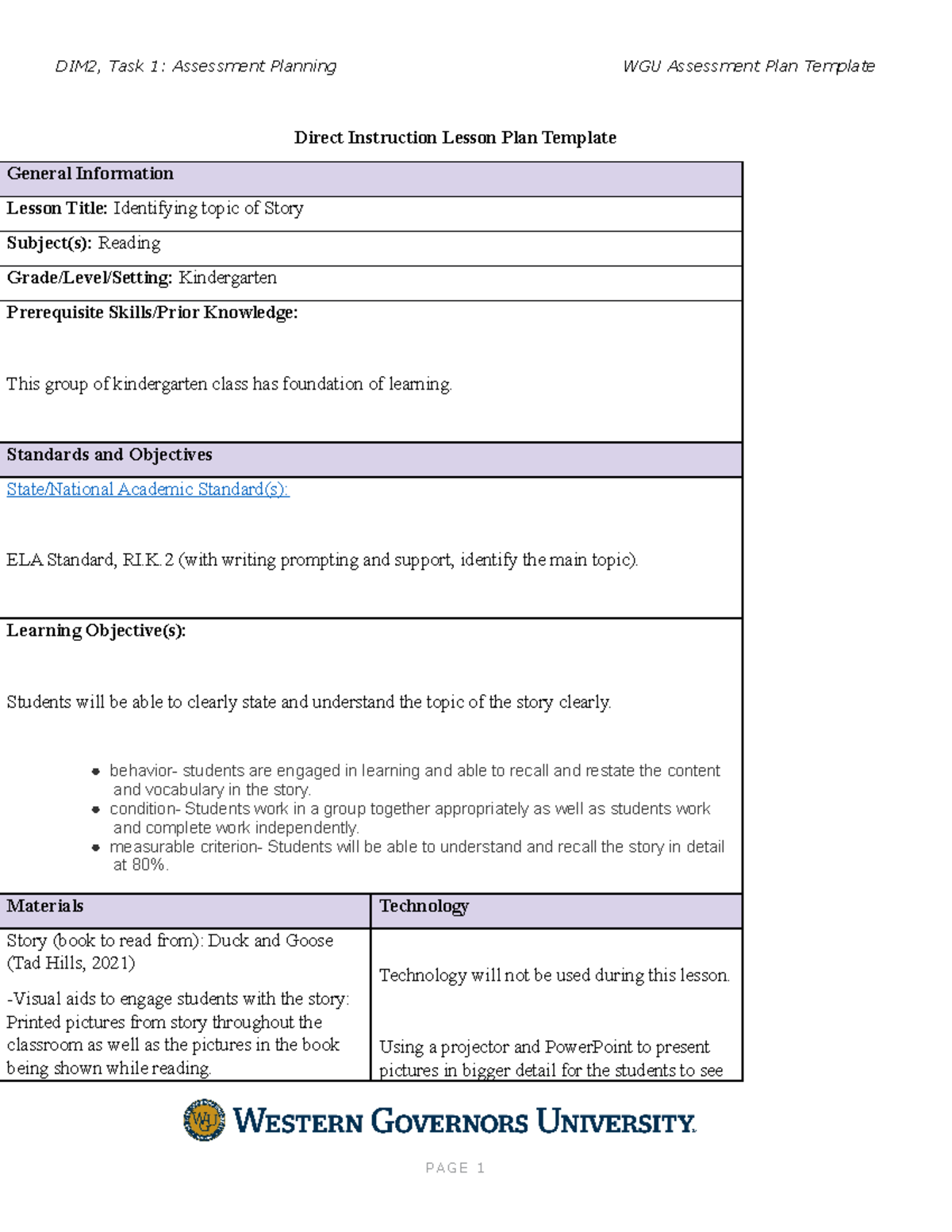 Task 1 - Rough notes - Direct Instruction Lesson Plan Template General ...