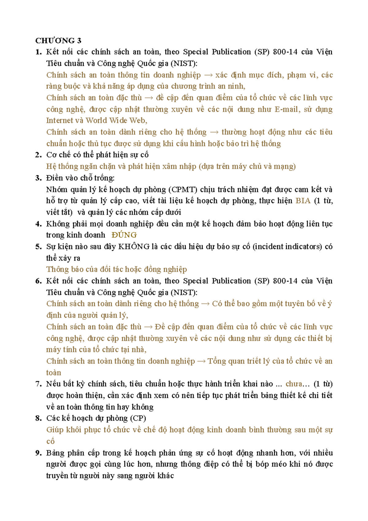 QUIZ ATTT CHƯƠNG 3 - Xem mà hong like bé dỗiii ý - CHƯƠNG 3 Kết nối các chính sách an toàn, theo ...