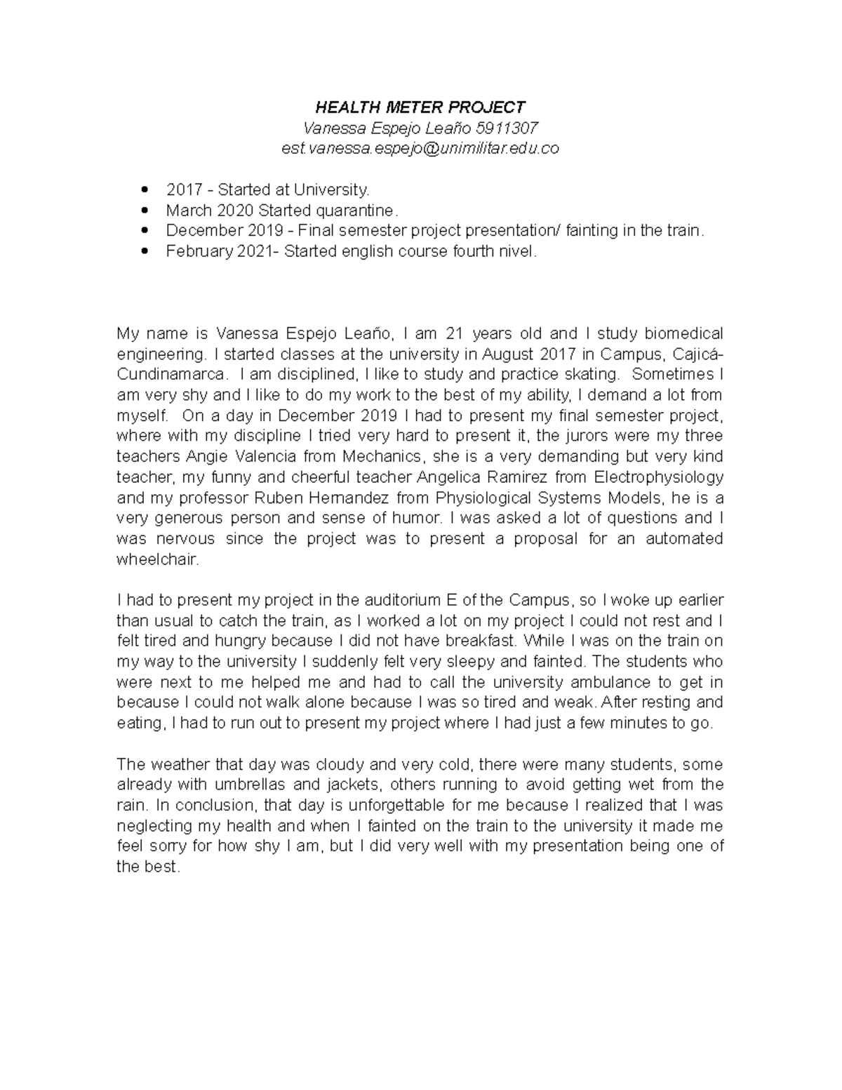 Health Meter Project - ggg - HEALTH METER PROJECT Vanessa Espejo Leaño ...