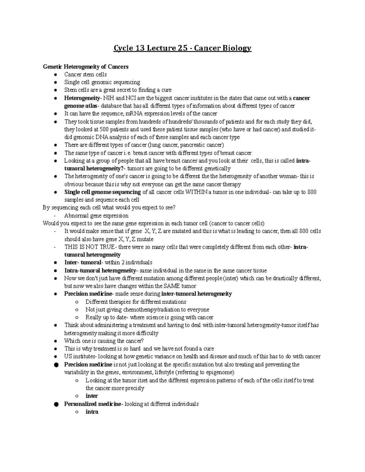 Cycle 13 Lecture 25 - Cancer Biology - Cycle 13 Lecture 25 - Cancer ...