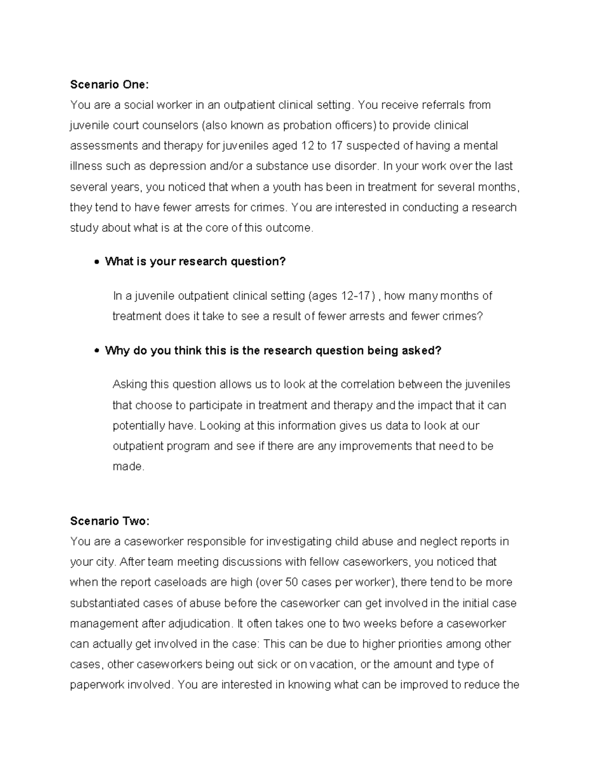 2-1 Identifying Research Questions - Scenario One: You are a social ...
