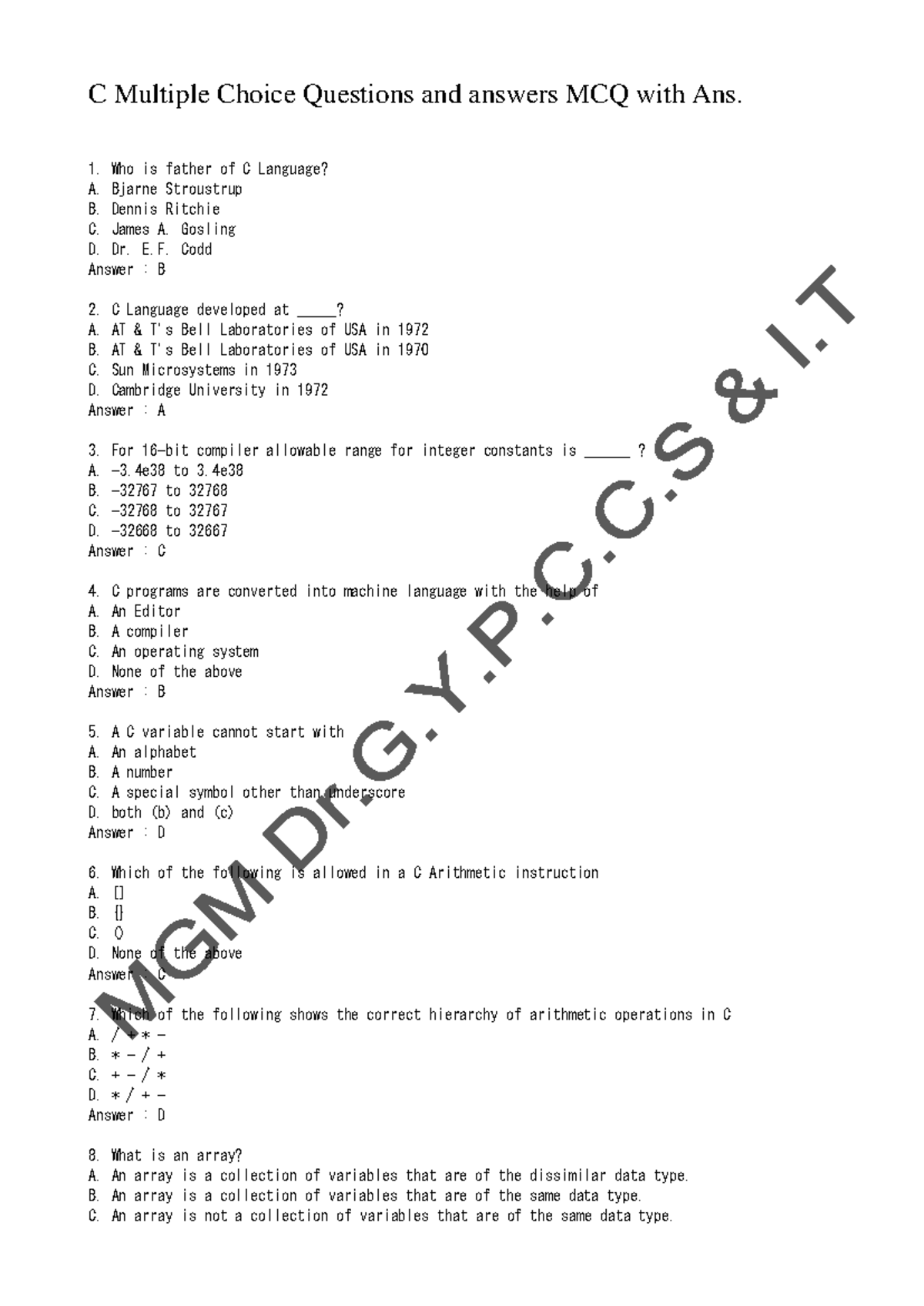C Programming Mcqs Pdf 100 Plus Multiple Choice Questions C Multiple Choice Questions And