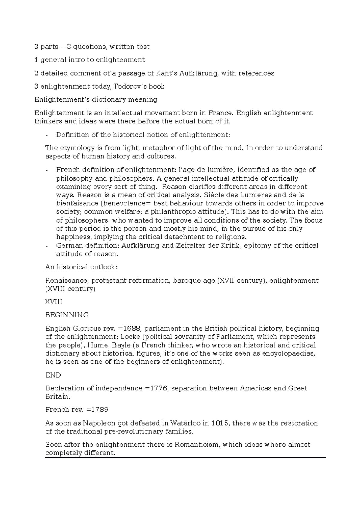 History of european ideas and cultures - 3 parts- 3 questions, written ...