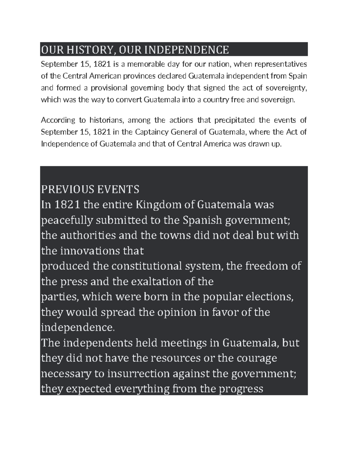 W4 OUR Independence - uhhuj - OUR HISTORY, OUR INDEPENDENCE September ...