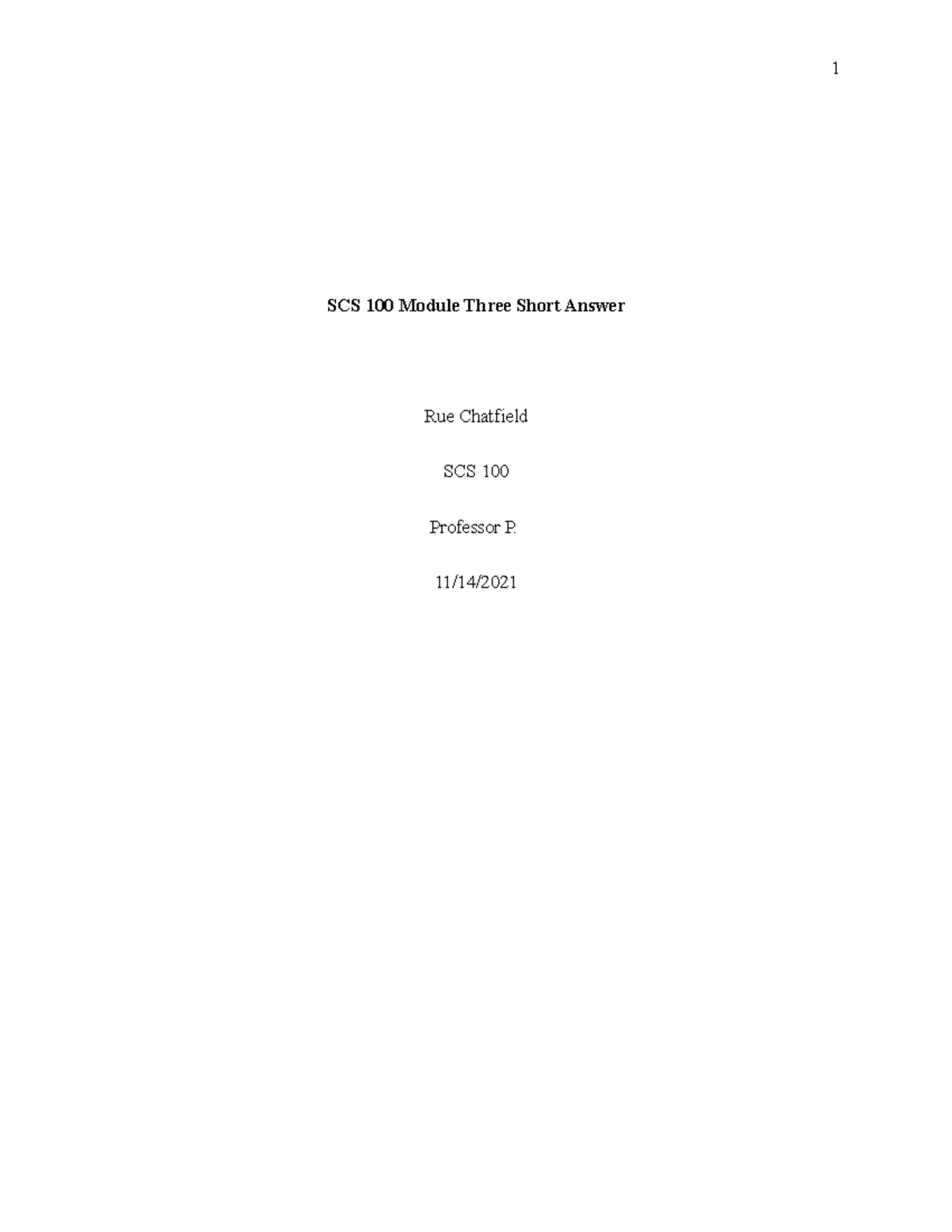 SCS 100 Module Three Short Answer - 1 SCS 100 Module Three Short Answer ...