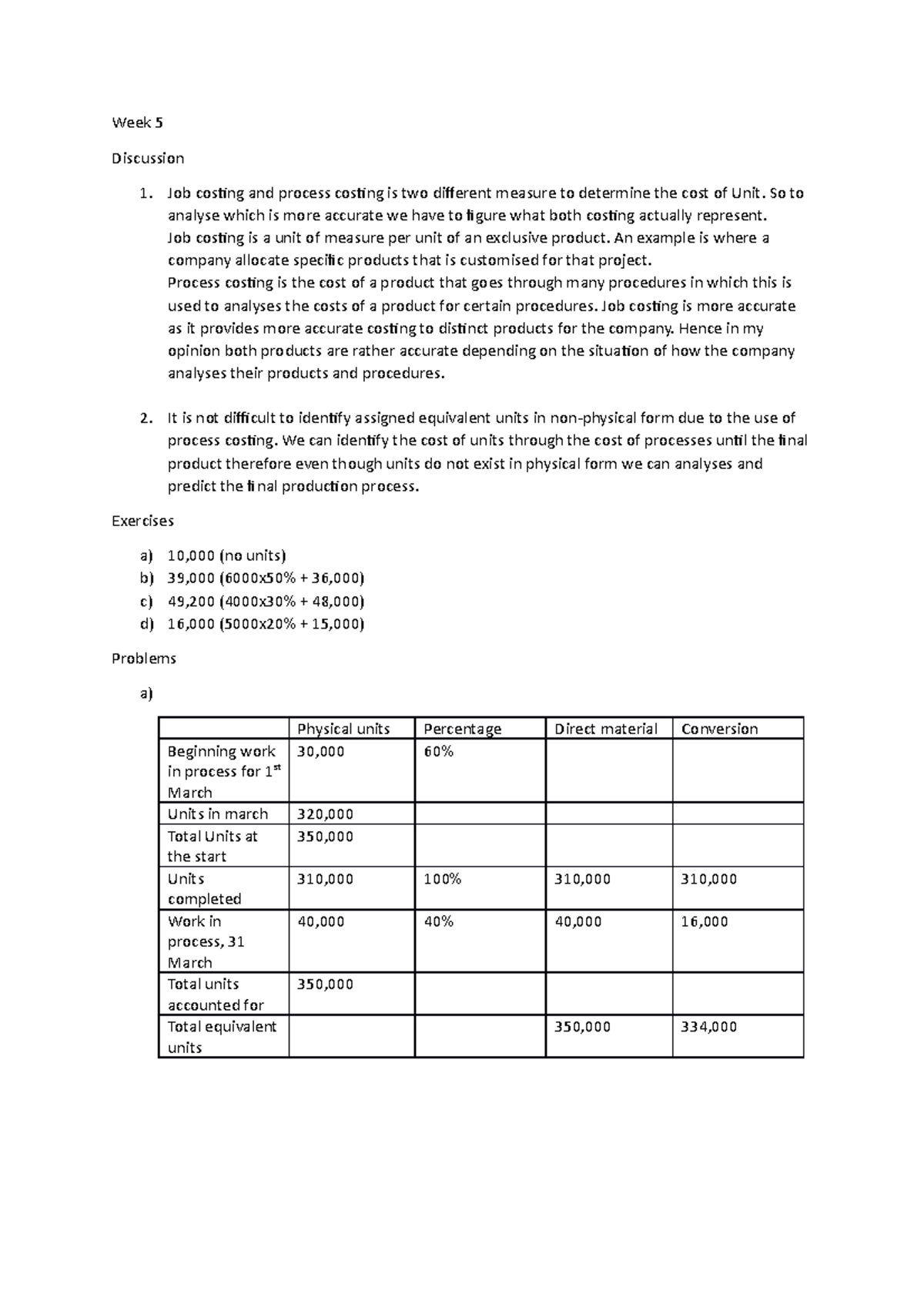 Week 5 tutorial hw - tuturiol - Week 5 Discussion Job costing and process costing is two ...