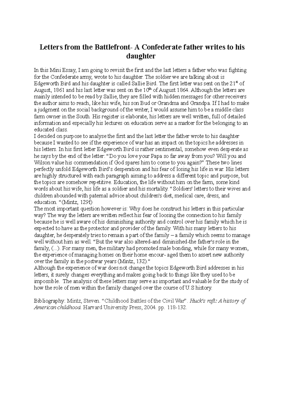 Mini Essay III Childhood in North America - Letters from the ...