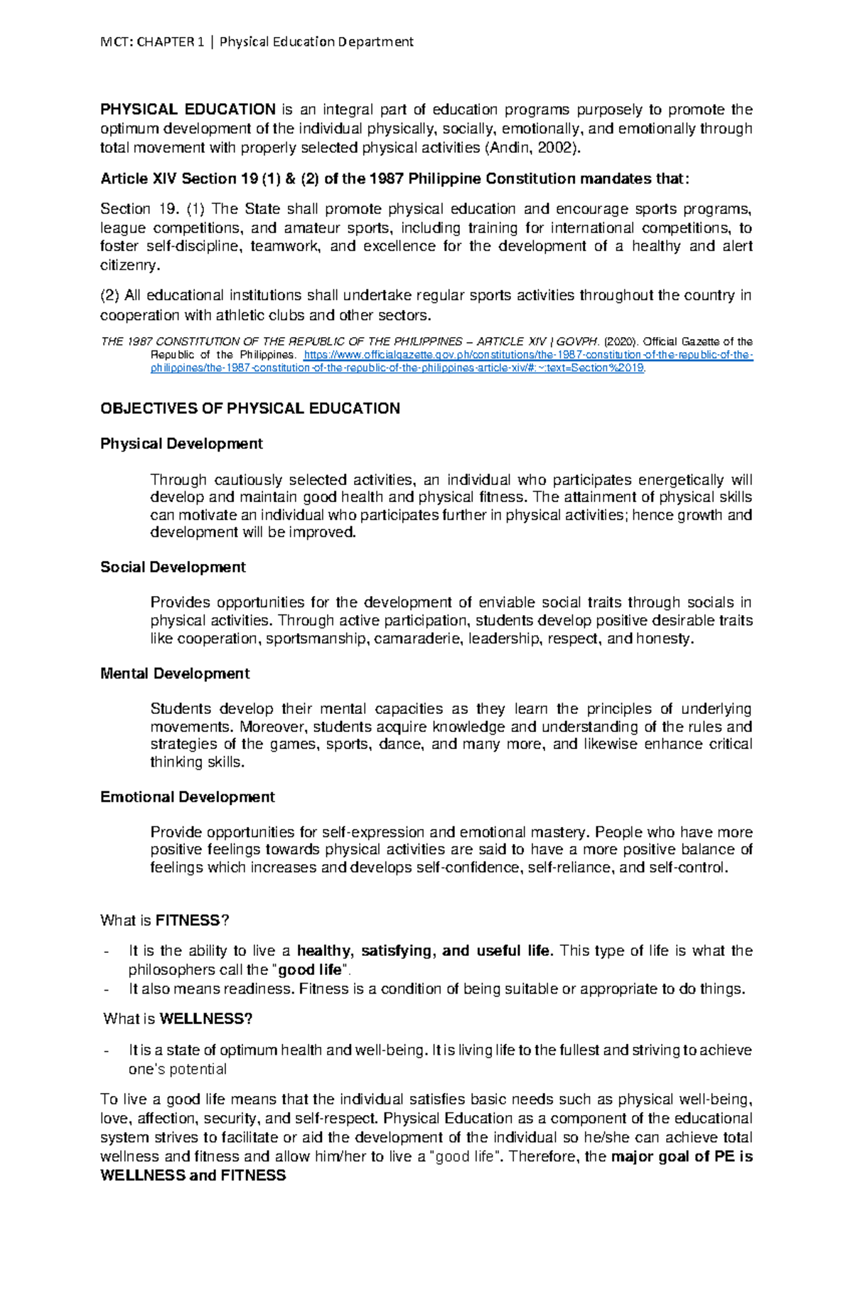 MCT- Chapter-1 - Notes for Movement Competency Training - PHYSICAL ...