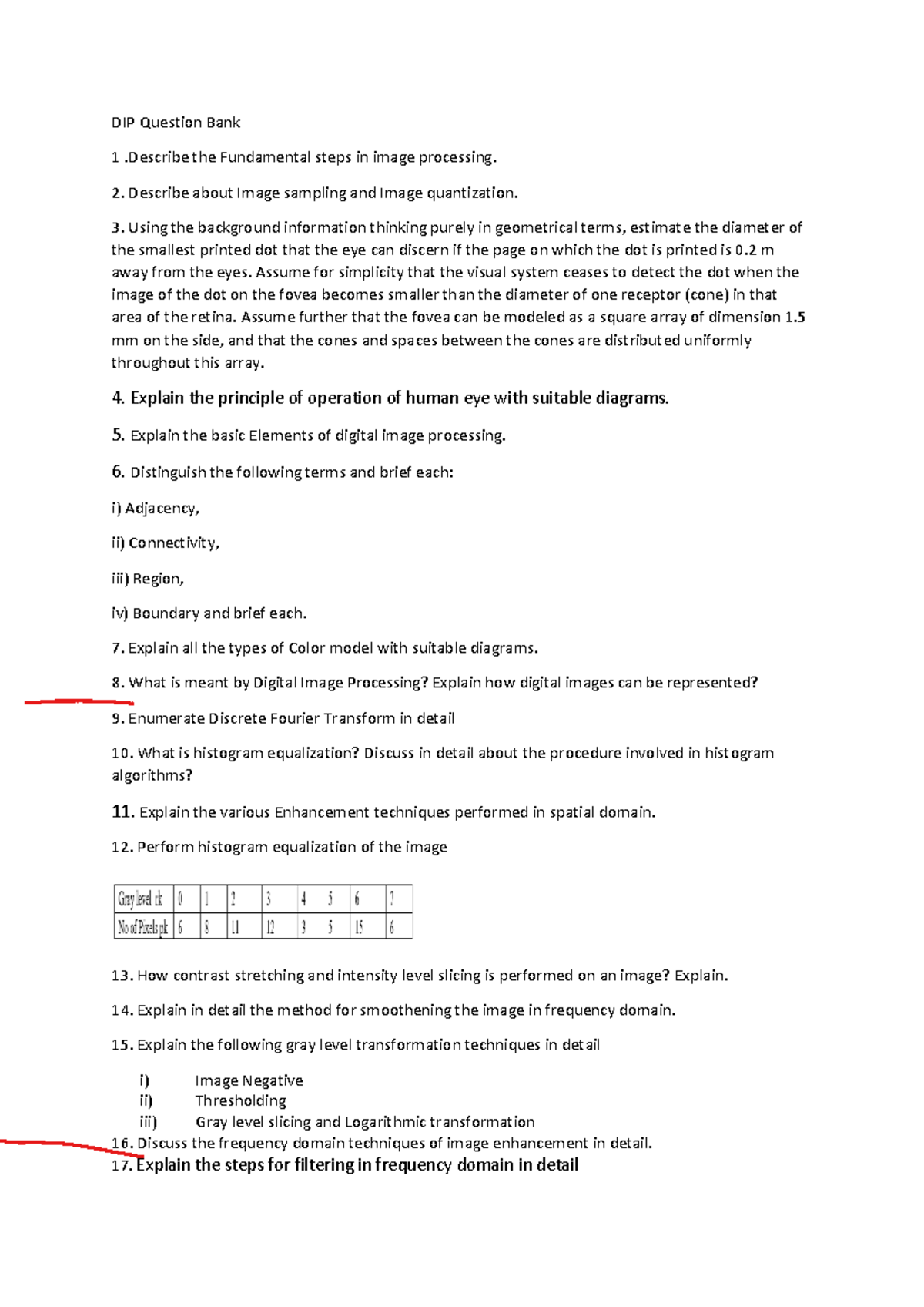 DIP Importnt qestion - nil - DIP Question Bank 1 .Describe the Fundamental steps in image - Studocu