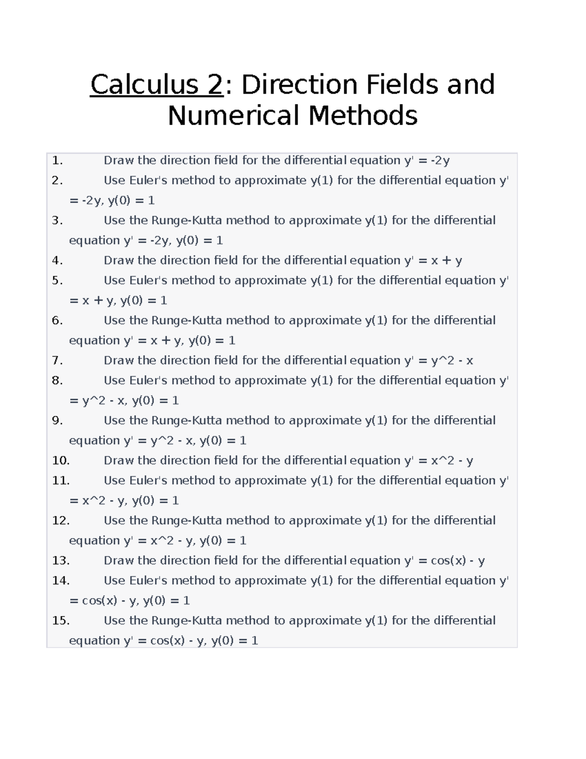 Calculus 1.(Fields and Numerical Methods) - Calculus 2: Direction ...